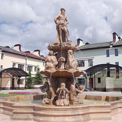 China Antique Large Red Marble Stone Garden Pool Fountain with Man And Lady Statue for sale