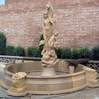 China Antique Large Pool Marble Stone Lady And Baby Statue Garden Fountain for sale