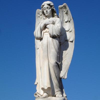 China Large White Marble Stone Praying Merciful Angel Statue for Cathedral for sale