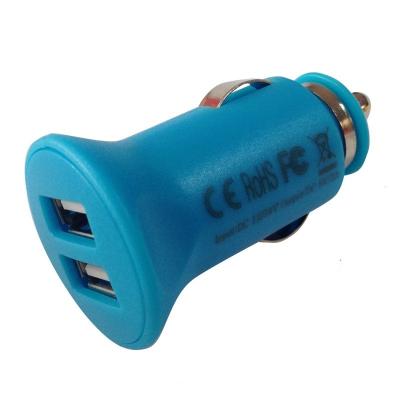 China Dual Port Mini USB Car Chargers Portable Blue For Smartphone With FCC for sale
