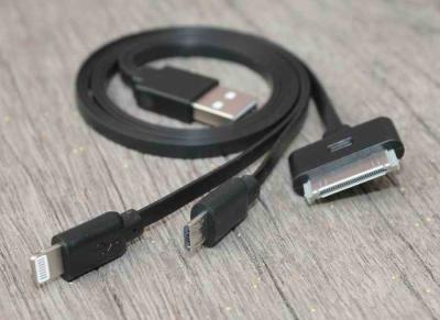 China Powered 30 Pin 50cm IPhone USB Charger Cable Black for iPhone 3 in 1 Charge for sale