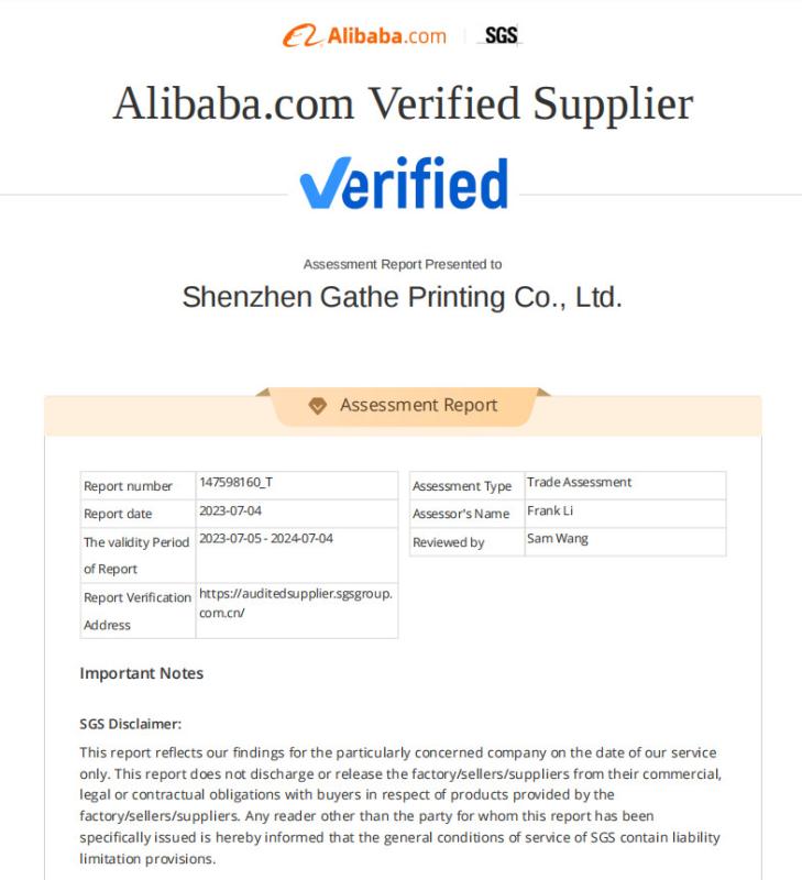 Alibaba supplier assessment - Shenzhen Gathe Printing