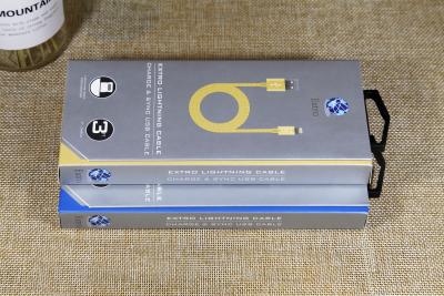 China Recycled Foldable Electronic Data Cable Packaging Box With Plastic Handle for sale