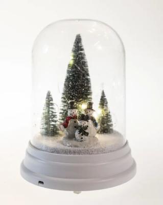 China Newish wholesale christmas trees and snowman decoration ornament glass domes with led lights and base XMAS Dome Cloche D for sale