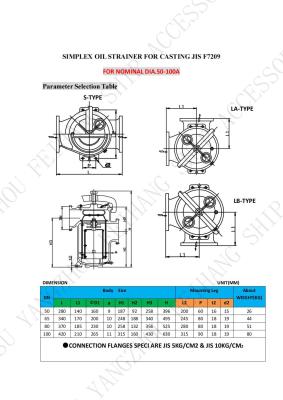 China Datos técnicos para el JIS F7209 Deformaciones de aceite simples y cuerpo de filtro de una sola cesta de aceite - hierro fundido y filtro - acero inoxidable en venta