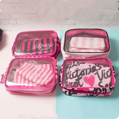 China Victoria’s Secret 3pcs/set Cosmetic Bags Waterproof Portable Make Up Bag for sale