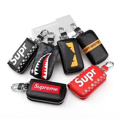 China Supreme Keychain Car Key Holder leather key case key cover with zipper Monster off white for sale
