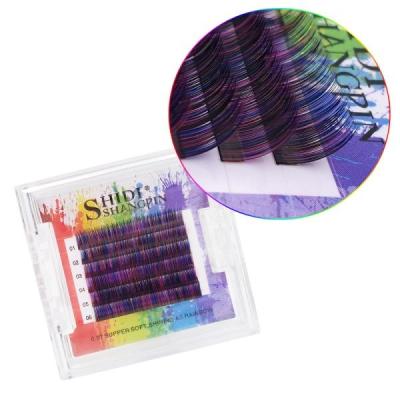 China Rainbow Color Individual False Eyelash Extensions C Curl 10-12mm Synthetic Fiber Silk Mink Lashes grafting purple black for sale
