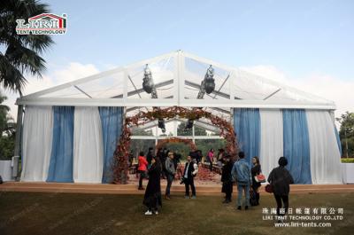 China 300 People transparent Special Event Tent With Blue Curtain Decoration For Wedding Party for sale