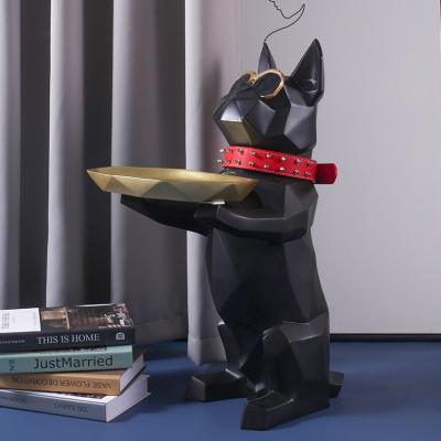 Cina La decorazione domestica nordica scolpisce/le figurine cane della resina con il vassoio 40*34*72cm in vendita