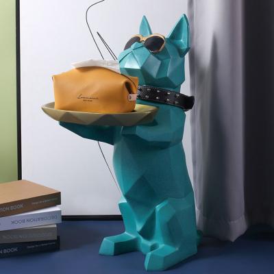 Cina La decorazione domestica nordica scolpisce/le figurine cane della resina con il vassoio 40*34*72cm in vendita