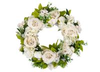 China PVC Plastic Polyester Rose Artificial Flower Wreaths 15.7'' for sale