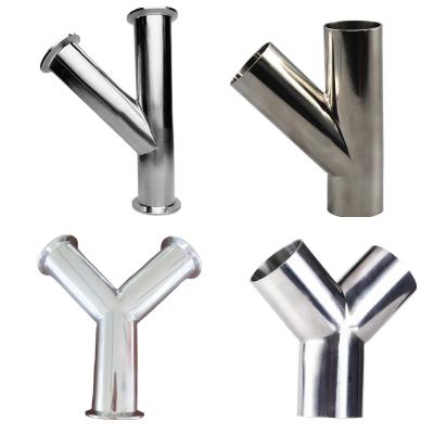 Cina Connettore sanitario in acciaio inossidabile Y tipo 3 Way Tee con connessione di saldatura a tri-clamp in vendita