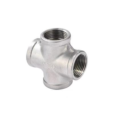 China Stainless Steel 304 201 316 Pipe Fitting Female Thread Cross 4 Way Cross NPT BSPT BSPP Casting for sale