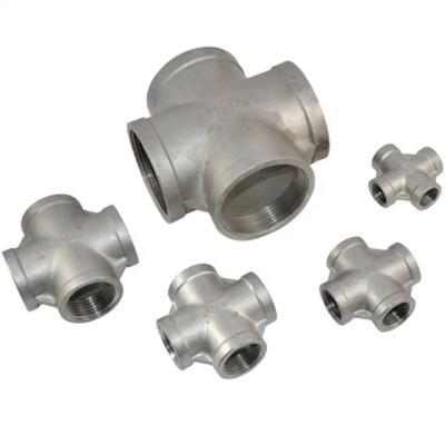 China Stainless Steel 304 201 316 Pipe Fitting Female Thread Cross 4 Way Cross NPT BSPT BSPP Casting for sale