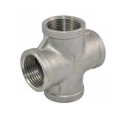 China Stainless Steel 304 201 316 Pipe Fitting Female Thread Cross 4 Way Cross NPT BSPT BSPP Casting for sale