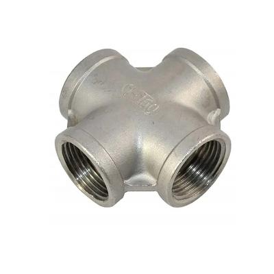 China Stainless Steel 304 201 316 Pipe Fitting Female Thread Cross 4 Way Cross NPT BSPT BSPP Casting for sale