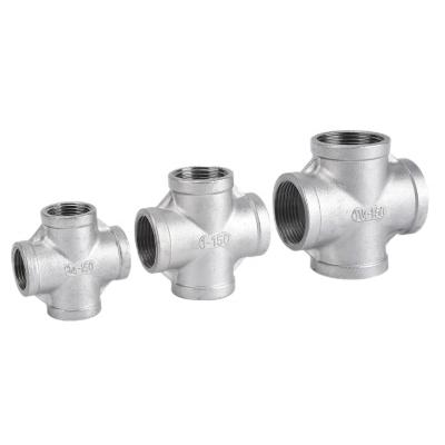 China Stainless Steel 304 201 316 Pipe Fitting Female Thread Cross 4 Way Cross NPT BSPT BSPP Casting for sale