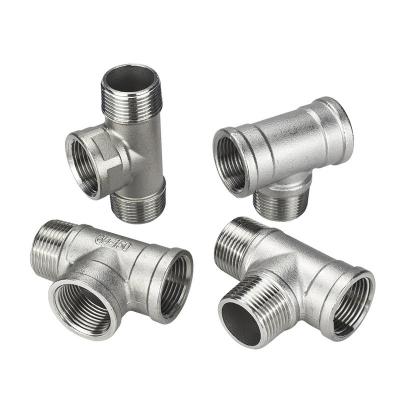 China Sanitary Stainless Steel 3 Way Male Threaded Tee Pipe Fittings with Casting SS304 for sale