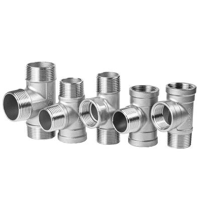 China Sanitary Stainless Steel 3 Way Male Threaded Tee Pipe Fittings with Casting SS304 for sale