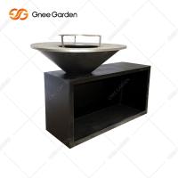 China Multi Function Rectangular Corten Steel Fire Table With Log Storage for sale