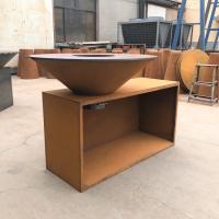 China Multi Function Rectangular Corten Steel Fire Table With Log Storage for sale