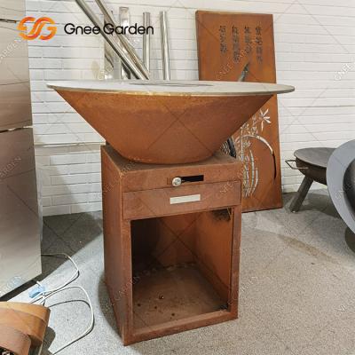 Cina Fuoco all'aperto d'acciaio bruciante di legno Pit Charcoal Barbecue Grill della Tabella del BARBECUE di Corten in vendita
