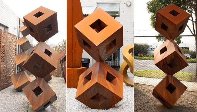 Rusted Curve Line Decor Yard Lawn Outdoor Modern Danger Block Corten Steel Sculpture