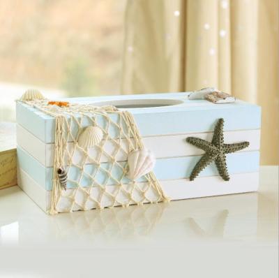 China novelty wooden Tissue box nautical style with star decor /tissue paper holder for sale