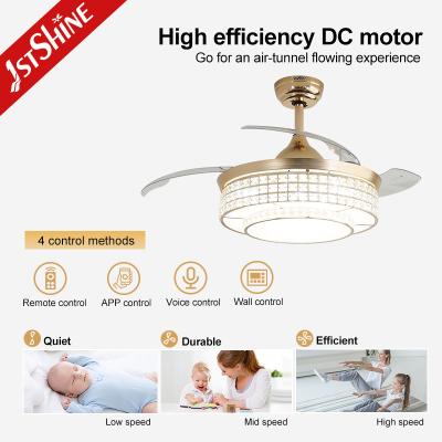 China 42 polegadas de poupança de espaço retrátil LED ventilador de teto com luz e Smart App controle remoto à venda