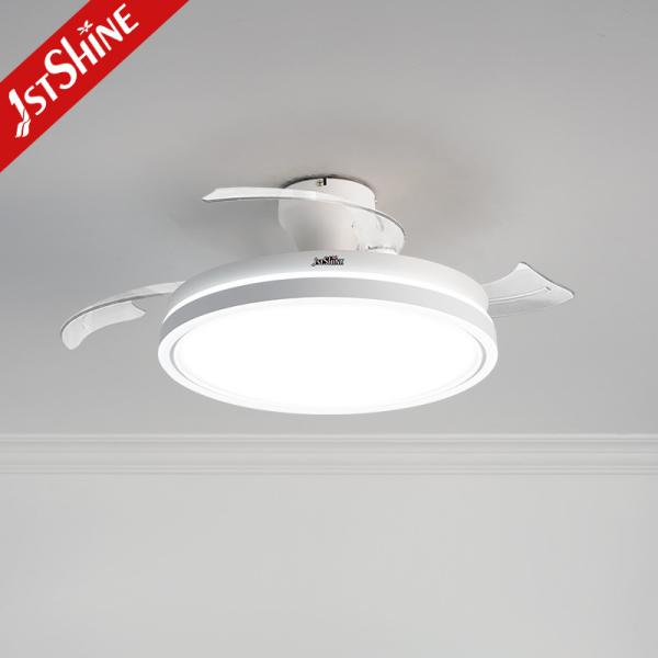 Flush Mounted Retractable Ceiling Fan With Light 3 Color Dimmable LED Light