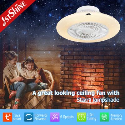 China Flush Mount Bladeless Ceiling Fan With LED Light DC Motor Starry Lampshade for sale