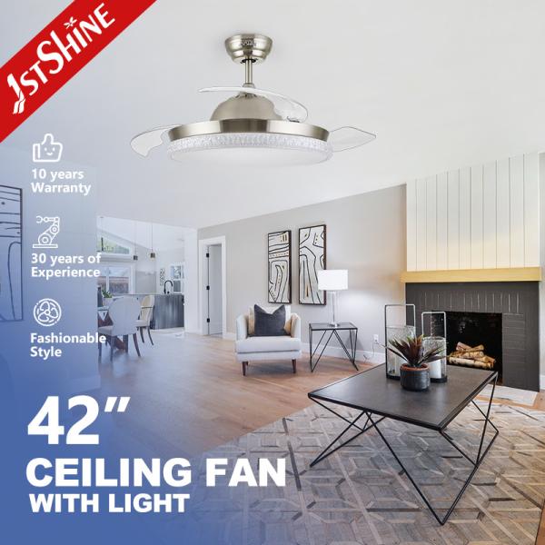 Quality 220V 50Hz Retractable Blades Ceiling Fan With 3 Color LED Light for sale