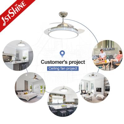China Energy Saving Silent Remote Control LED Ceiling Fan Light with 2- Metal Lamp Body for sale