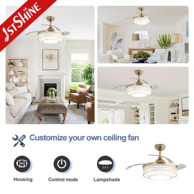 China 42 polegadas de poupança de espaço retrátil LED ventilador de teto com luz e Smart App controle remoto à venda