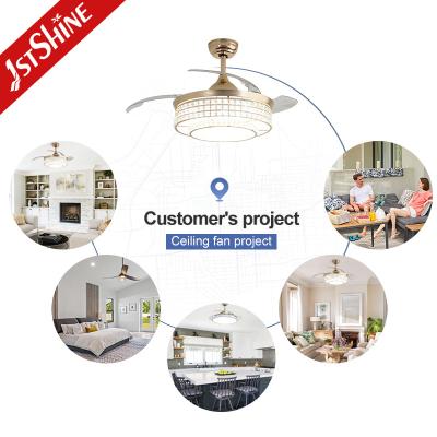 China 42 polegadas de poupança de espaço retrátil LED ventilador de teto com luz e Smart App controle remoto à venda