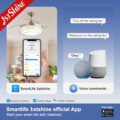 China 42 polegadas de poupança de espaço retrátil LED ventilador de teto com luz e Smart App controle remoto à venda