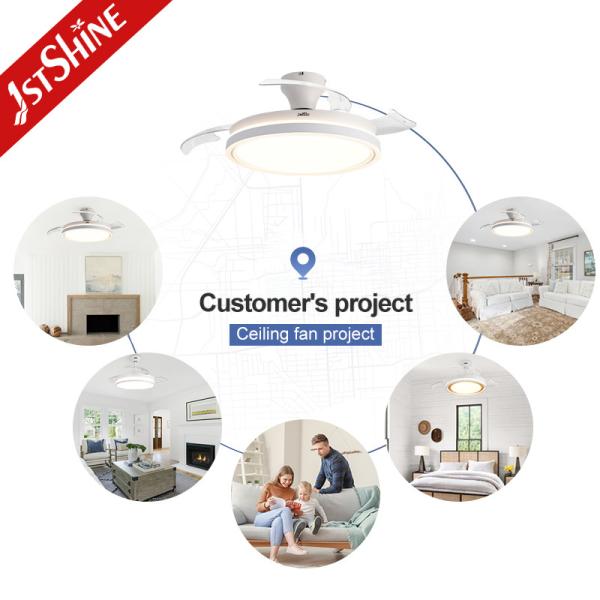 Flush Mounted Retractable Ceiling Fan With Light 3 Color Dimmable LED Light