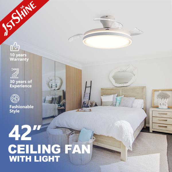Flush Mounted Retractable Ceiling Fan With Light 3 Color Dimmable LED Light