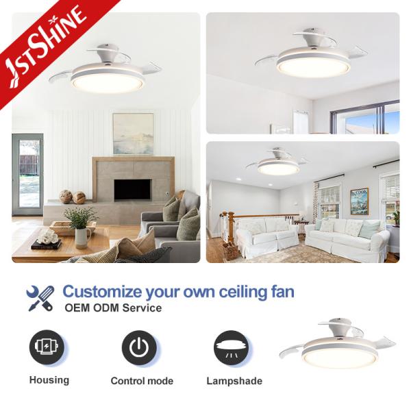Flush Mounted Retractable Ceiling Fan With Light 3 Color Dimmable LED Light