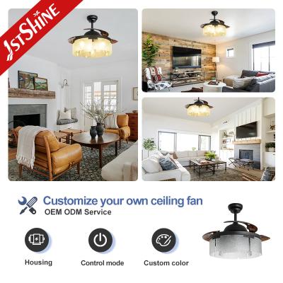 China 230V Midcentury Design Warm Lighting Ceiling Fan with Hidden Blades and Remote Control for sale