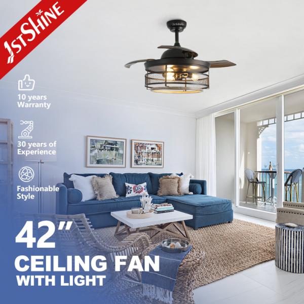 Quality Retractable Blades Industrial Ceiling Fan , Vintage Cage Chandelier Ceiling Fan for sale