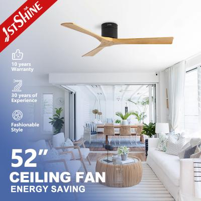 China Residential Wooden Blades Ceiling Fan with 52 Inch Flush Mounting and Remote Control for sale