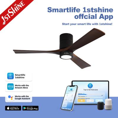 China Flush Mount Smart APP Control Solid Wood Ceiling Fan With Light And Remote For Home for sale