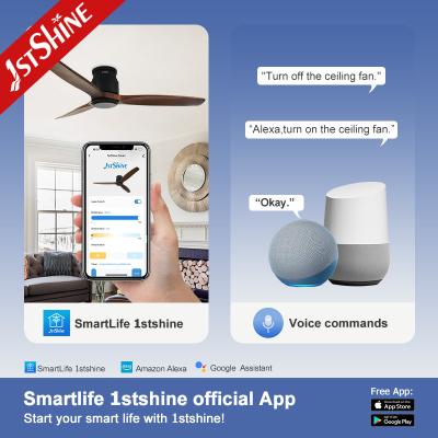 China 3-Blade Wooden Ceiling Fan with Smart Remote Control and App-Controlled Flush Mount for sale