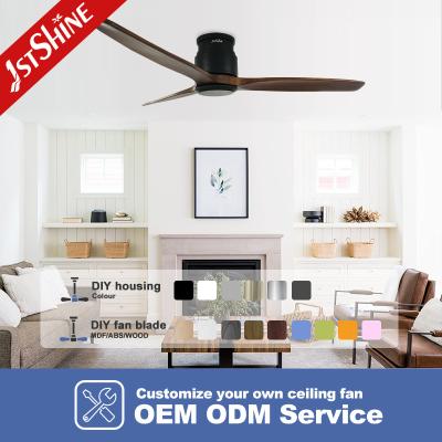 China 3-Blade Wooden Ceiling Fan with Smart Remote Control and App-Controlled Flush Mount for sale