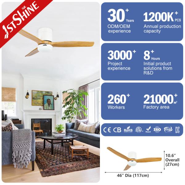 Quality 3 Natural Wooden Blades Flush Mount Smart App Control Ceiling Fan With Led Light for sale