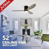 China Low Noise 35W Decorative Solid Wood Flush Mount Ceiling Fan With LED Light for sale