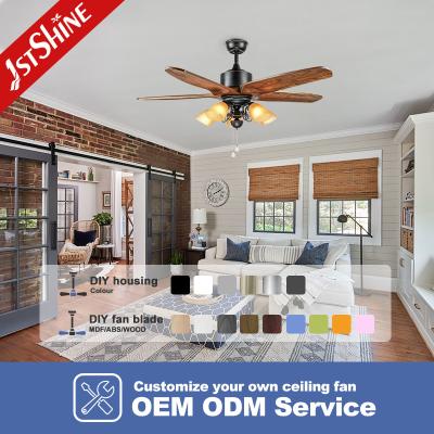 Chine Support Dimmer Ventilateur de plafond de 52 pouces avec 5 lames en bois et chaîne de traction 110-240V entrée à vendre