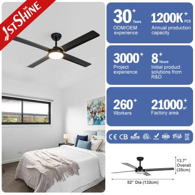 Cina Fan di soffitto a motore silenzioso da 52 pollici a LED a controllo remoto nero per il soggiorno / sala da pranzo in vendita